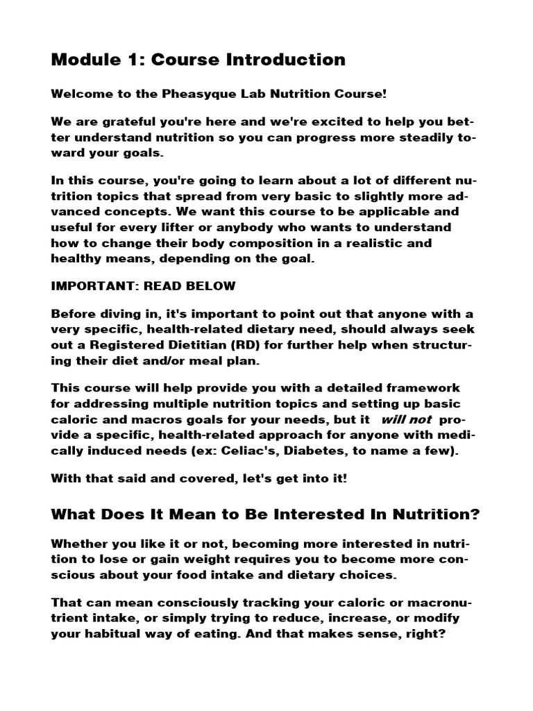 Nutrition Course Intro & Basics | PDF | Dieting | Adipose Tissue