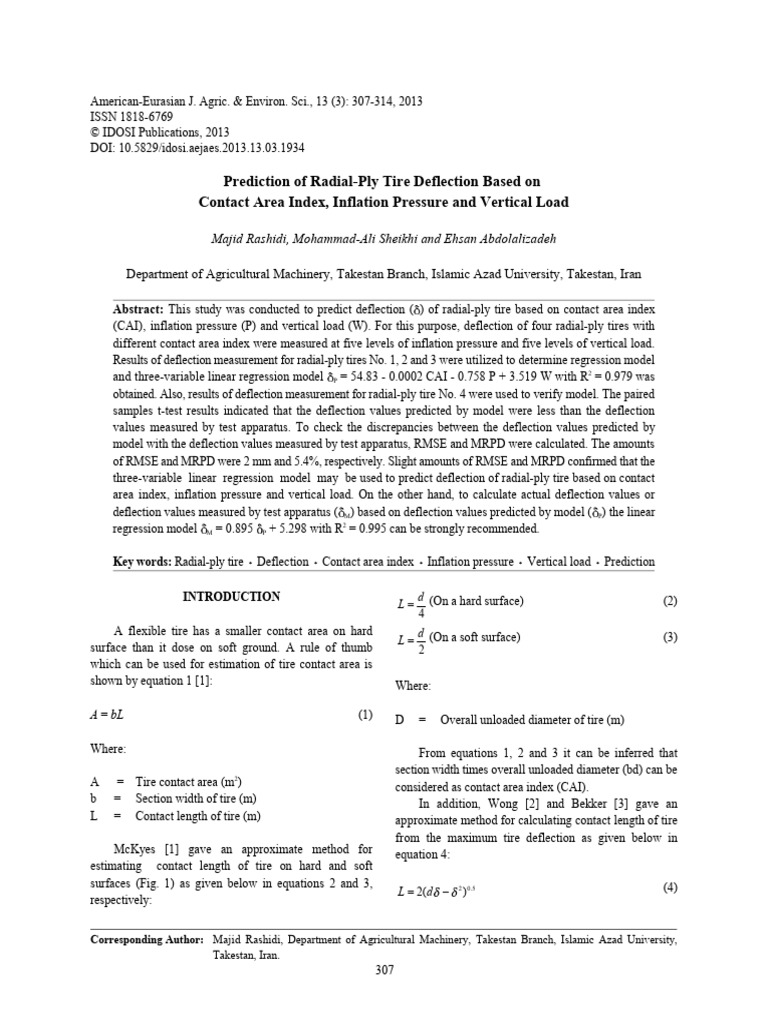 Tire Deflection Caculation | PDF | Regression Analysis | Root Mean ...