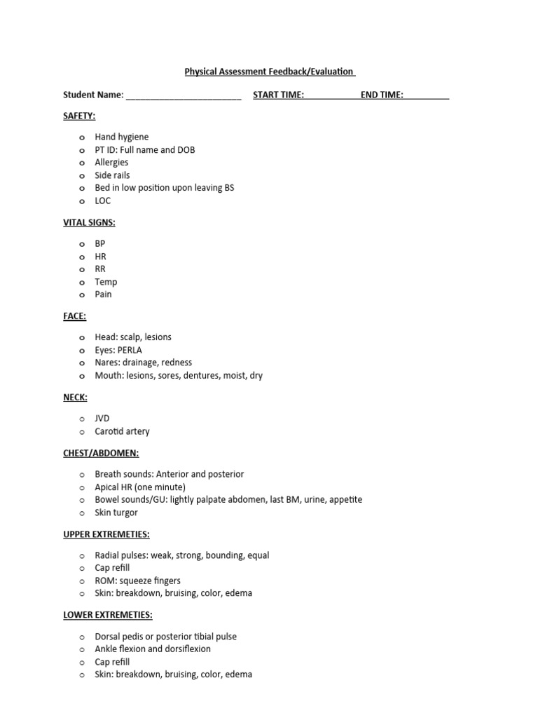 Physical Assessment Rubric | PDF