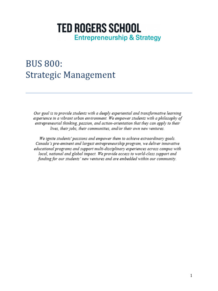 BUS 800 - Course Outline - W2022 - Poulos1 | PDF | Turnitin | Strategic Management