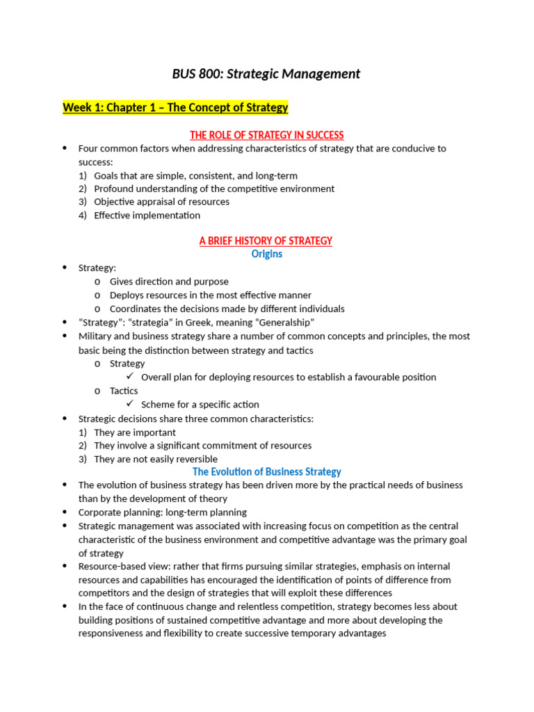Bus 800 Notes CHAP1 | PDF | Strategic Management | Competitive Advantage