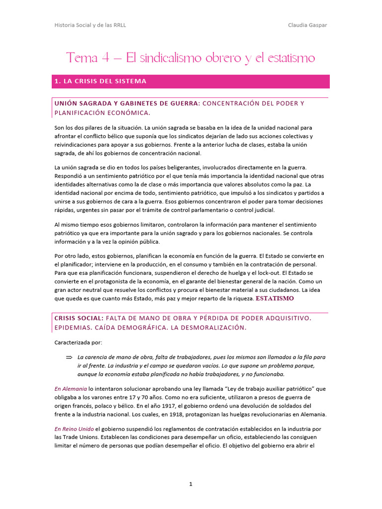 TEMA 4 - El Sindicalismo Obrero y El Estatismo | PDF | Fascismo | Anarquismo