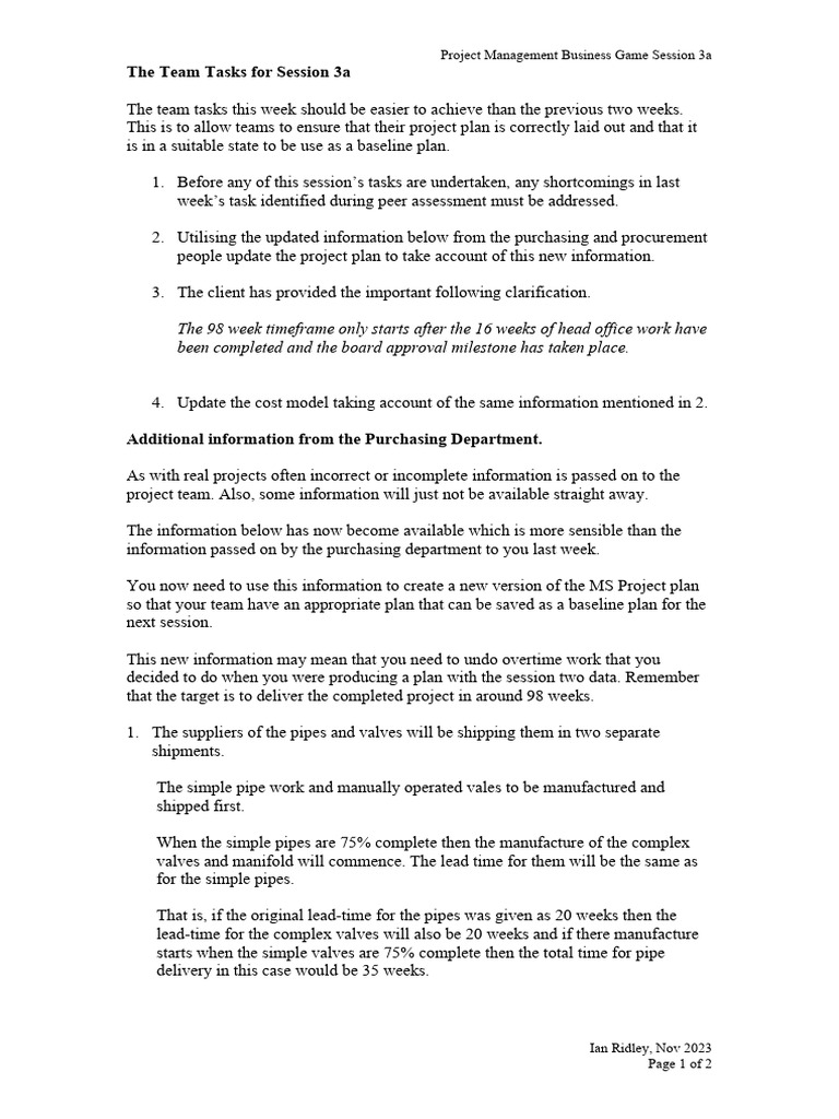 Session 3a: Project Plan Updates | PDF | Business