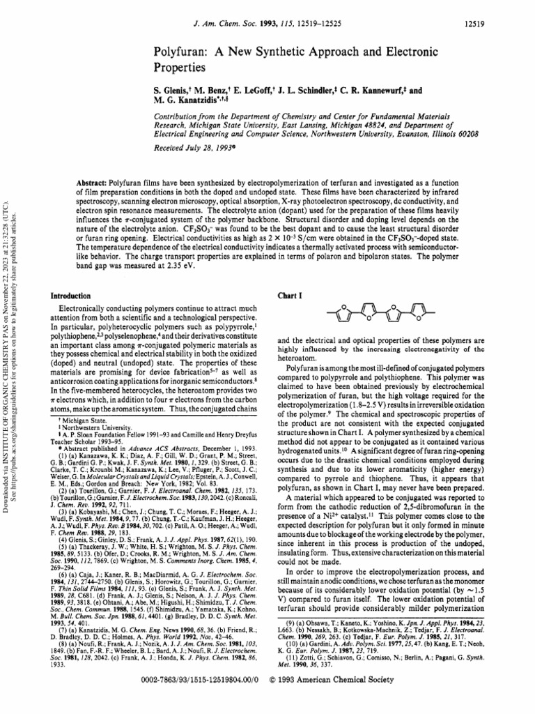 Glenis Et Al 2002 Polyfuran A New Synthetic Approach and Electronic ...
