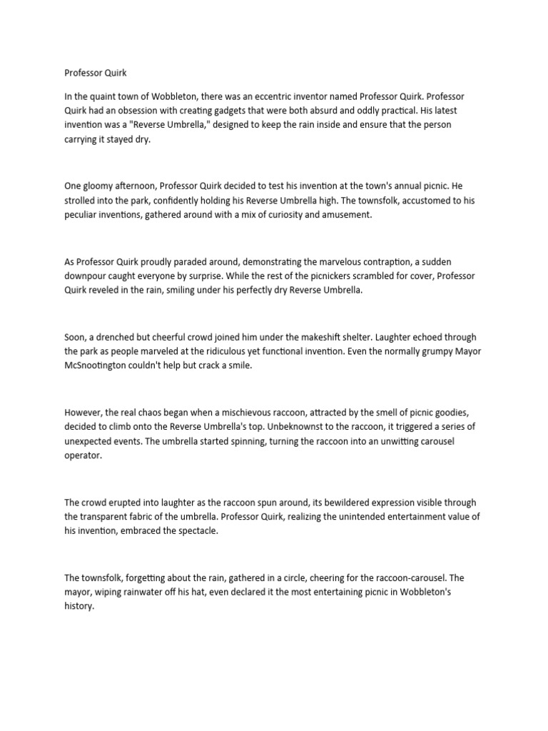 Professor Quirk's Reverse Umbrella Adventure | PDF