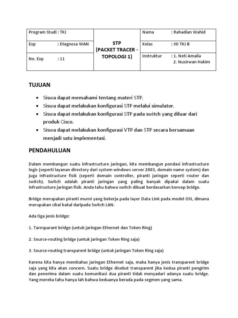 11 STP (Packet Tracer - Topologi 1) | PDF