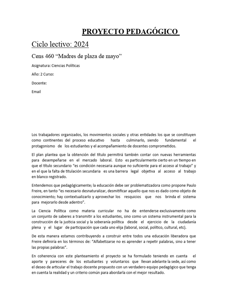 PROYECTO PEDAGÓGICO2024 | PDF | Evaluación | Conocimiento