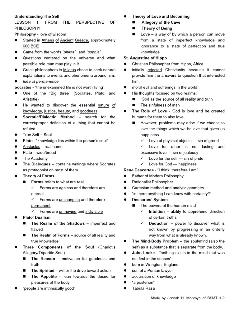 Understanding The Self (Lesson 1 To 5) | PDF | Plato | Socrates
