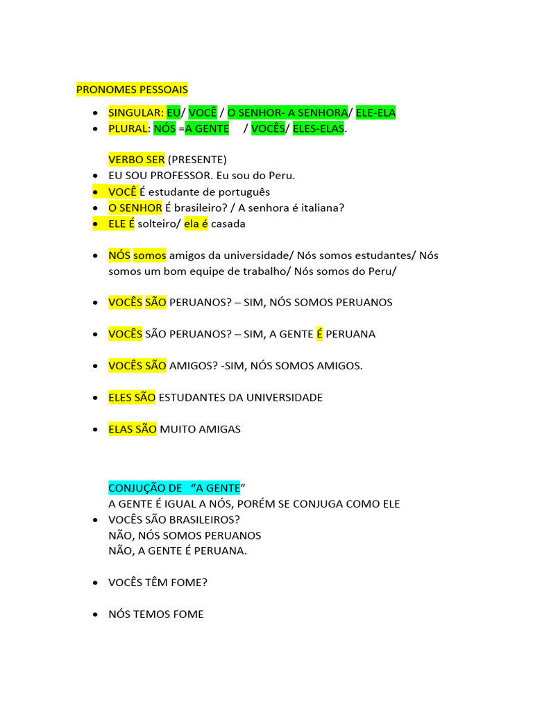 Guia de Pronomes e Verbos em Português | PDF