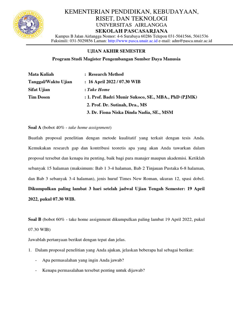 Soal Uts Metpen s2 PSDM | PDF