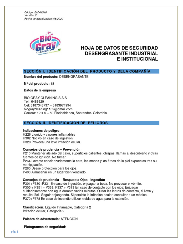 Fds Desengrasante Industrial | PDF | Agua | Toxicidad