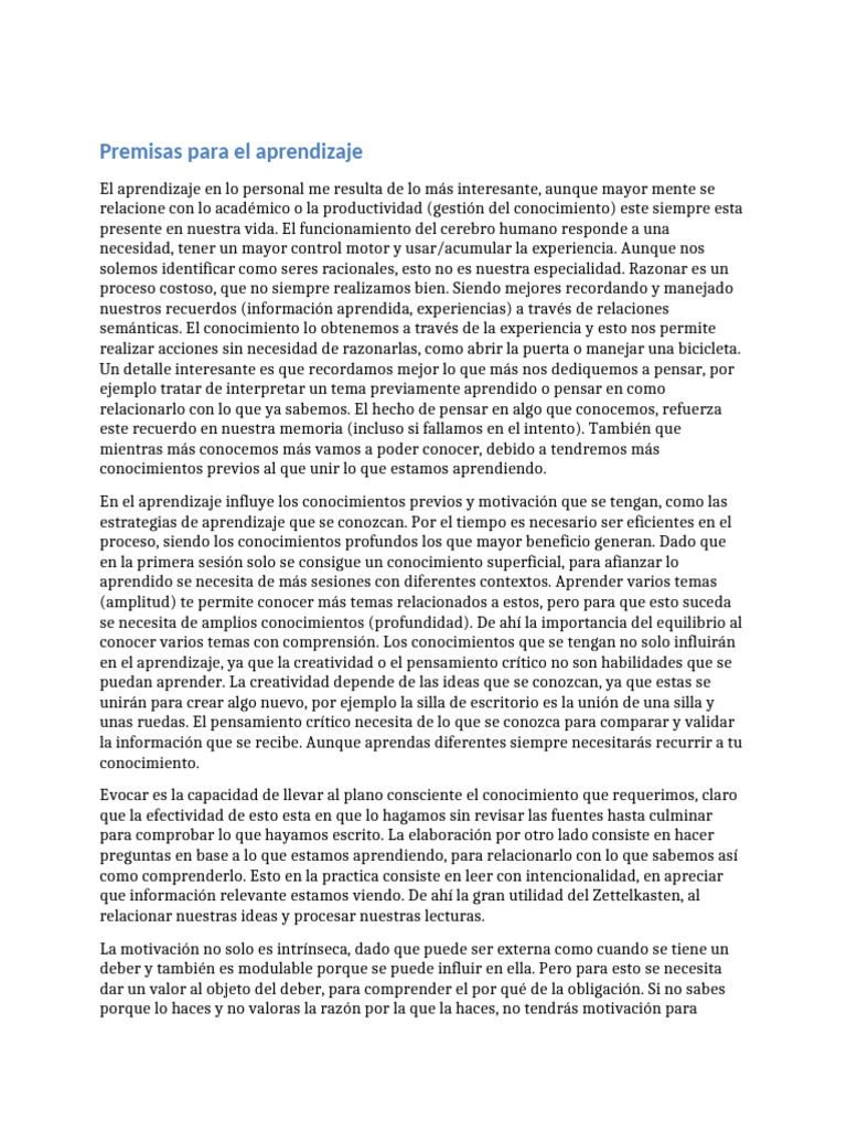+3 Premisas Para El Aprendizaje | PDF | Aprendizaje | Pensamiento