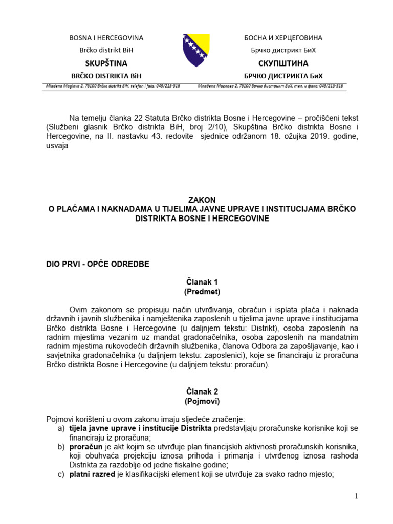 01H08-19 Zakon o Platama I Naknadama U Organima Javne Uprave I ...