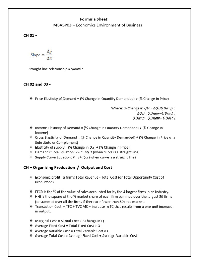 MBA 5P03 - Formula Sheet | PDF
