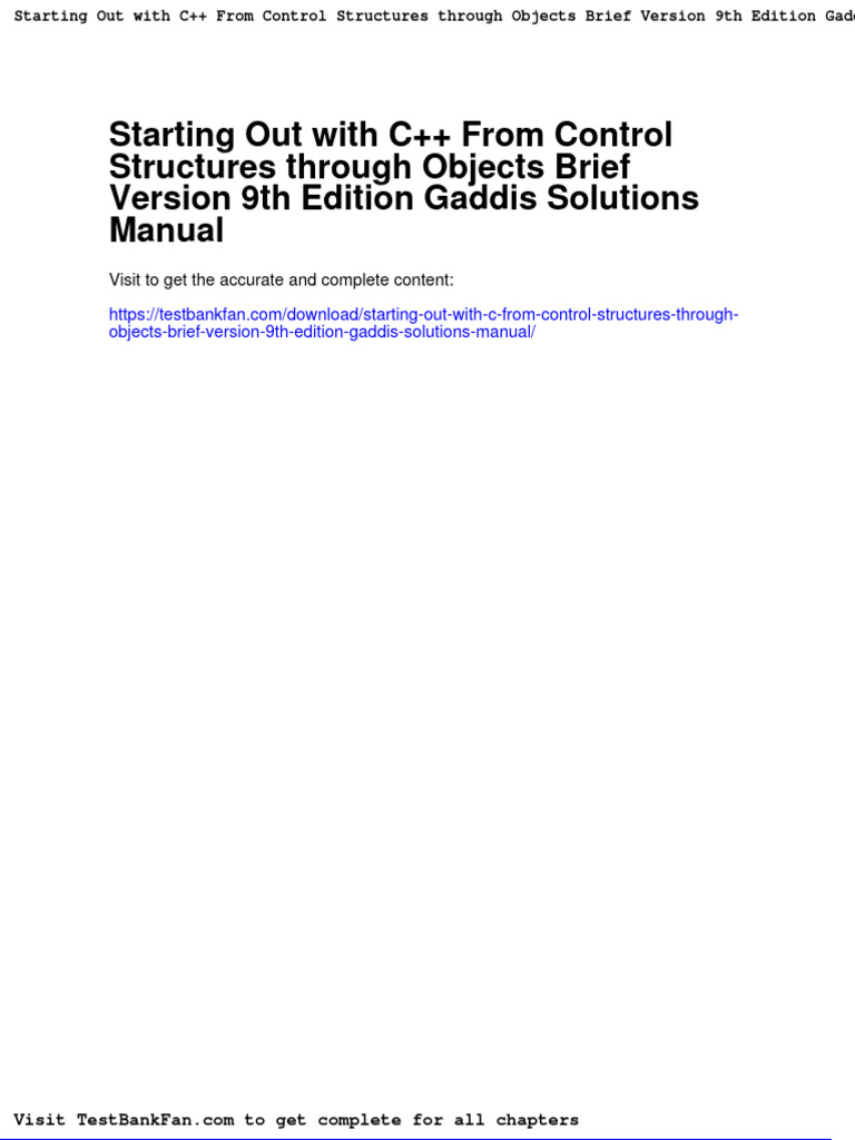 Dwnload Full Starting Out With C From Control Structures Through Objects Brief Version 9th ...