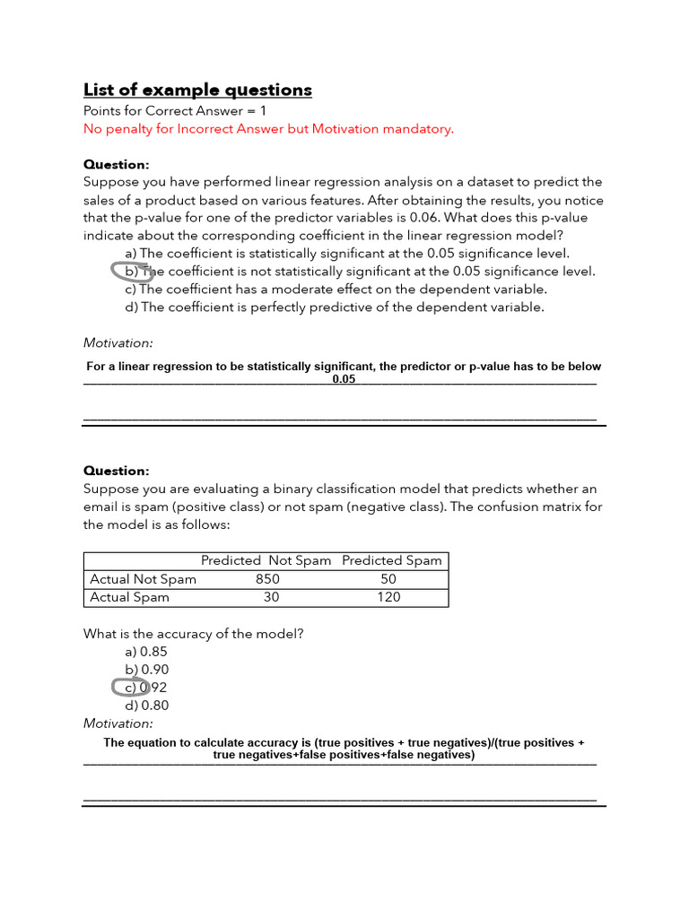 Example Questions on Data Analysis Techniques | PDF | Regression ...
