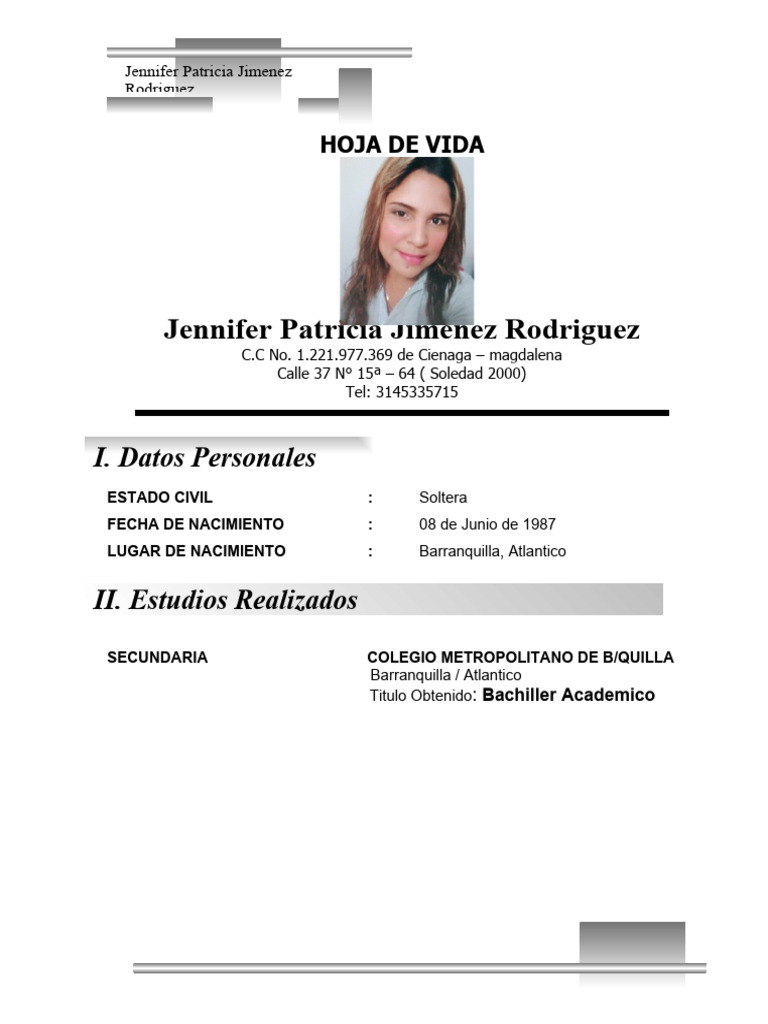 Hoja de Vida Jennifer Jimenez | PDF