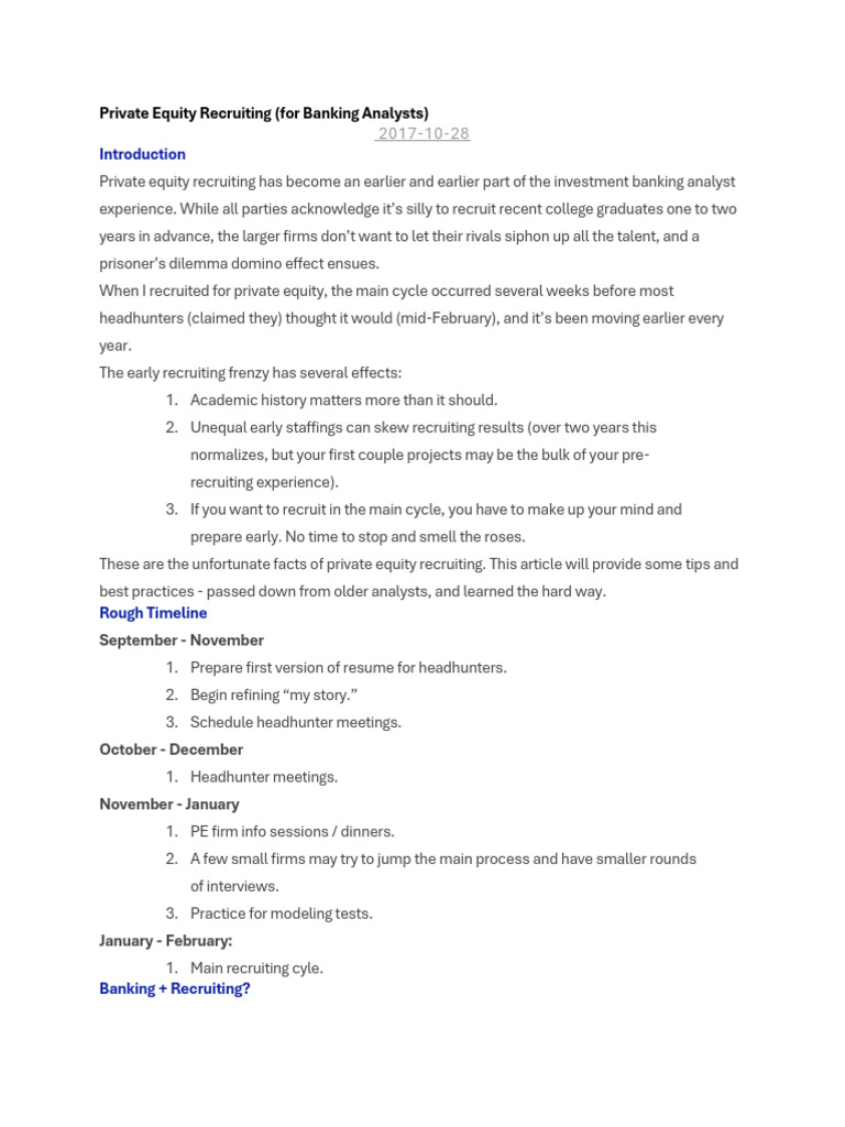 PE Recruiting (For Analysts) | PDF | Recruitment | Investing