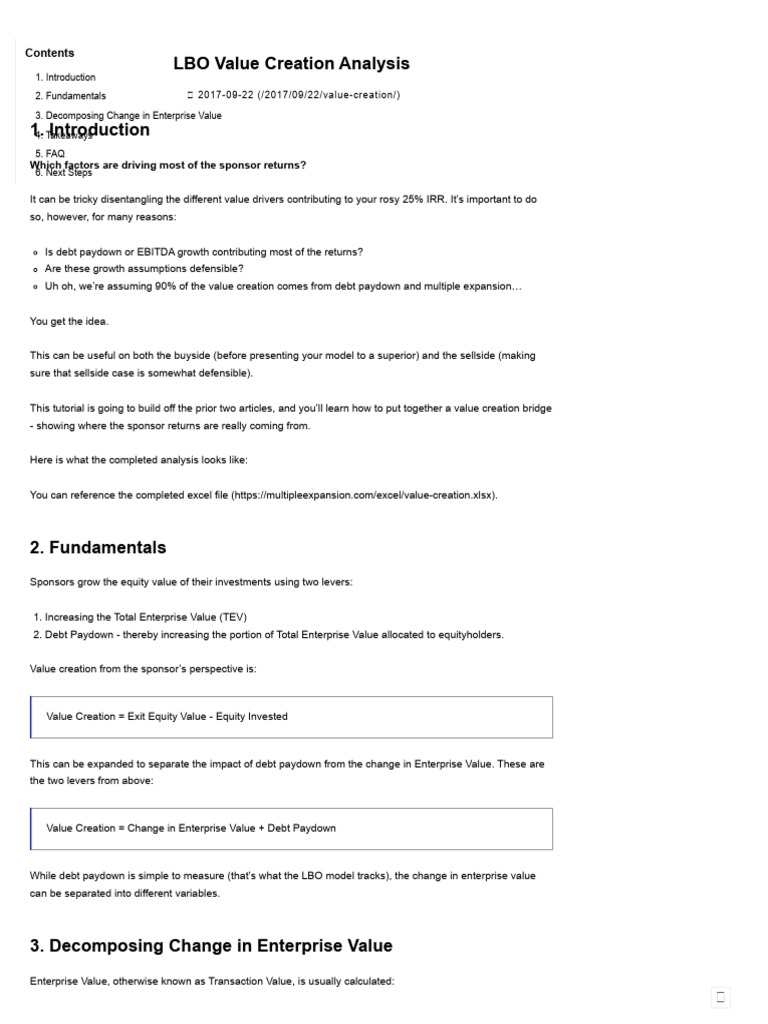 LBO Value Creation Analysis | Download Free PDF | Leveraged Buyout ...