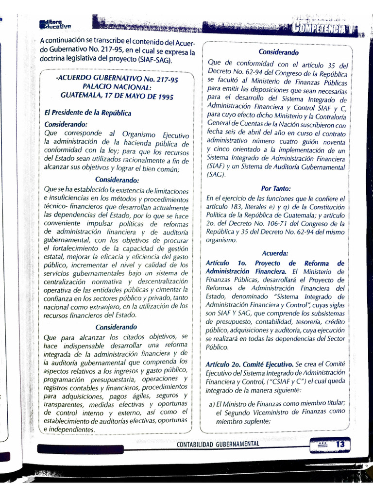 Acuerdo Gubernativo 217 - 95 - 070213 | PDF