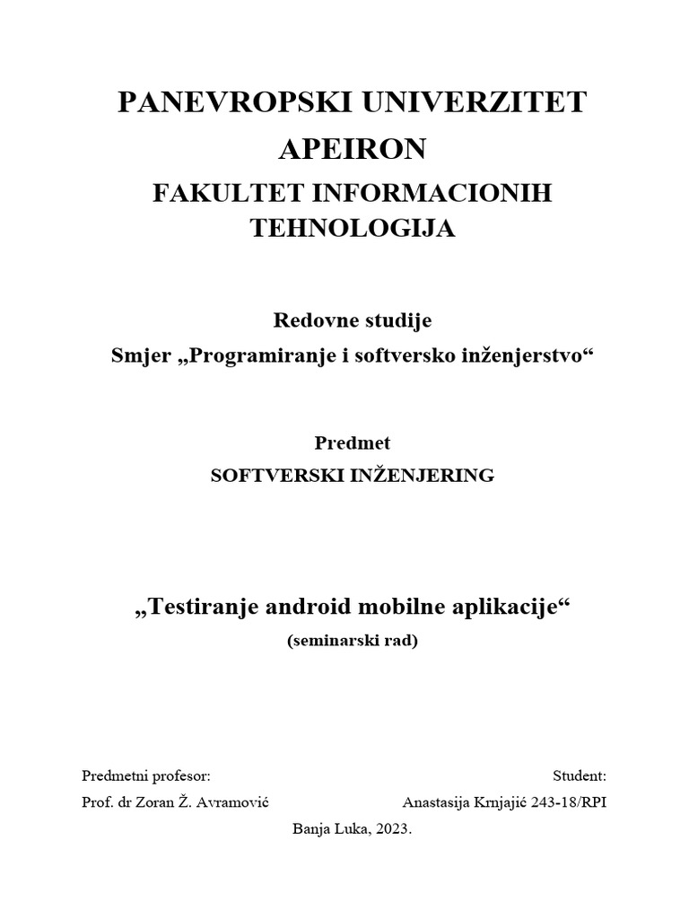 Anastasija - Testiranje Android Aplikacije | PDF