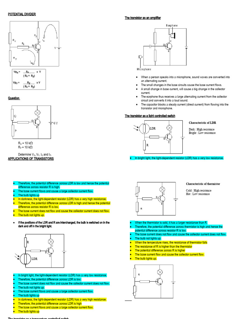 Transistor Applications: Amplifier and Switches | PDF | Electrical ...