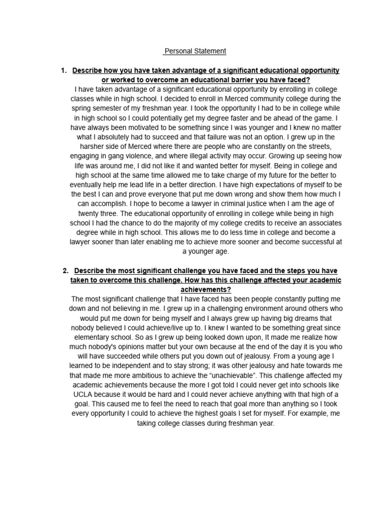 Monae Saelee - Personal Statement | PDF | Thought | Cognition