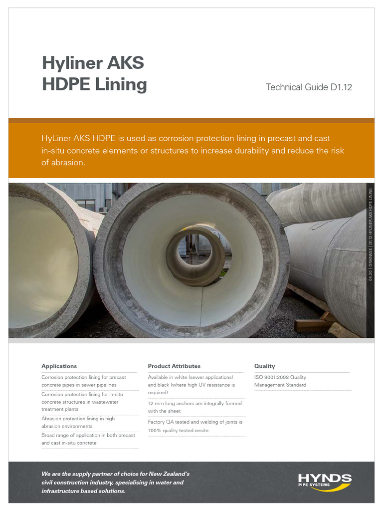 D1.12 Hyliner AKS HDPE Lining | PDF | Pipe (Fluid Conveyance) | Concrete