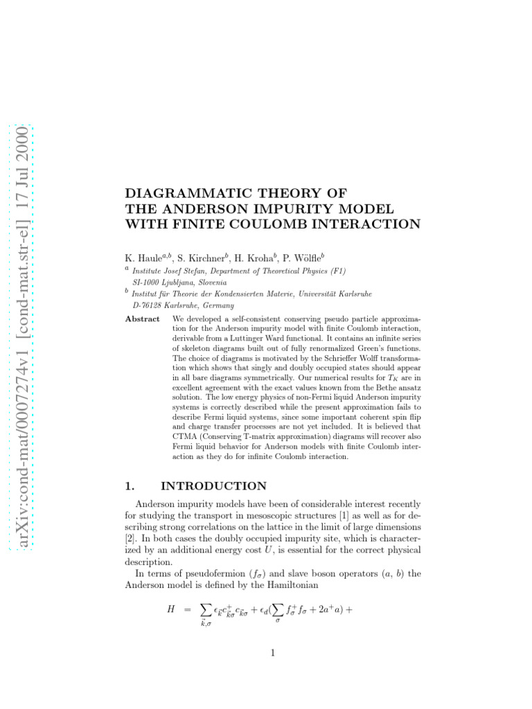 Diagrammatic Theory of The Anderson Impurity Model With Finite Coulomb ...