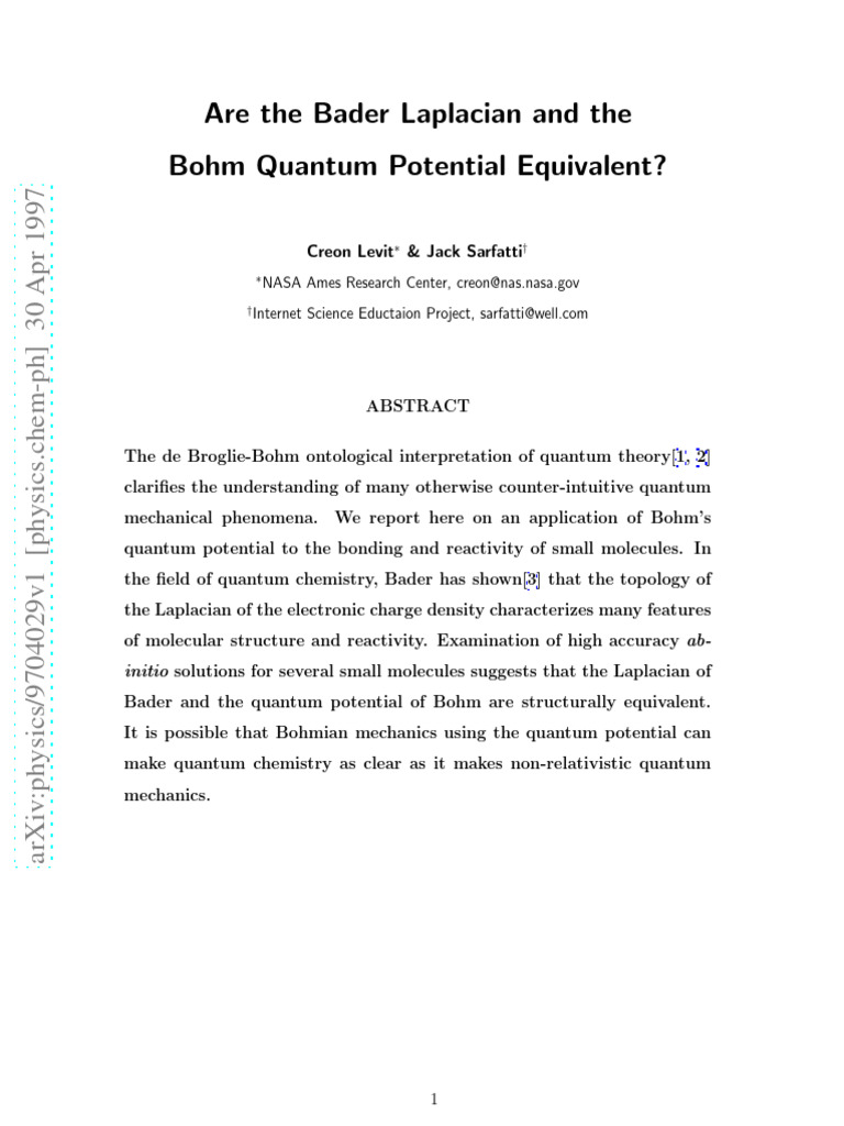 Are The Bader Laplacian and The Bohm Quantum Potential Equivalent ...