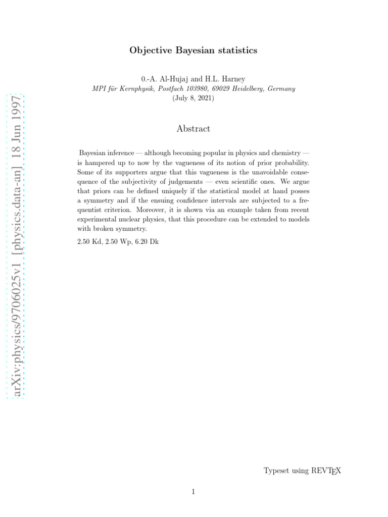 Objective Bayesian Statistics: 0.-A. Al-Hujaj and H.L. Harney | PDF | Bayesian Inference ...