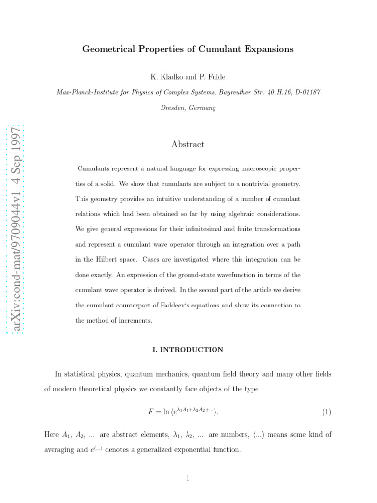 Geometrical Properties of Cumulant Expansions | PDF | Eigenvalues And Eigenvectors ...