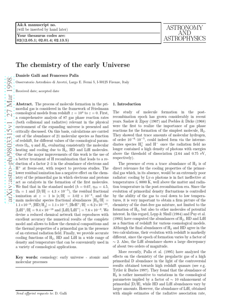 Astronomy AND Astrophysics | PDF | Physical Chemistry | Theoretical Physics