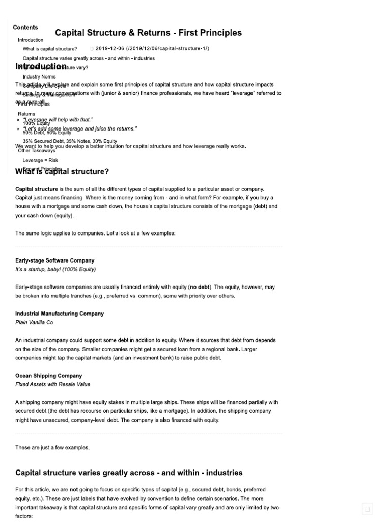 Capital Structure & Returns | PDF