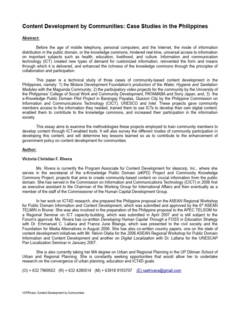 Content Development by Communities - Case Studies in The Philippines | PDF | Information And ...