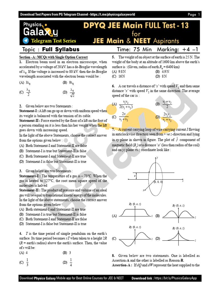 JEE Main DPYQ Full Syllabus PAPER-13 - STUDENTS | PDF | Gases | P–N ...