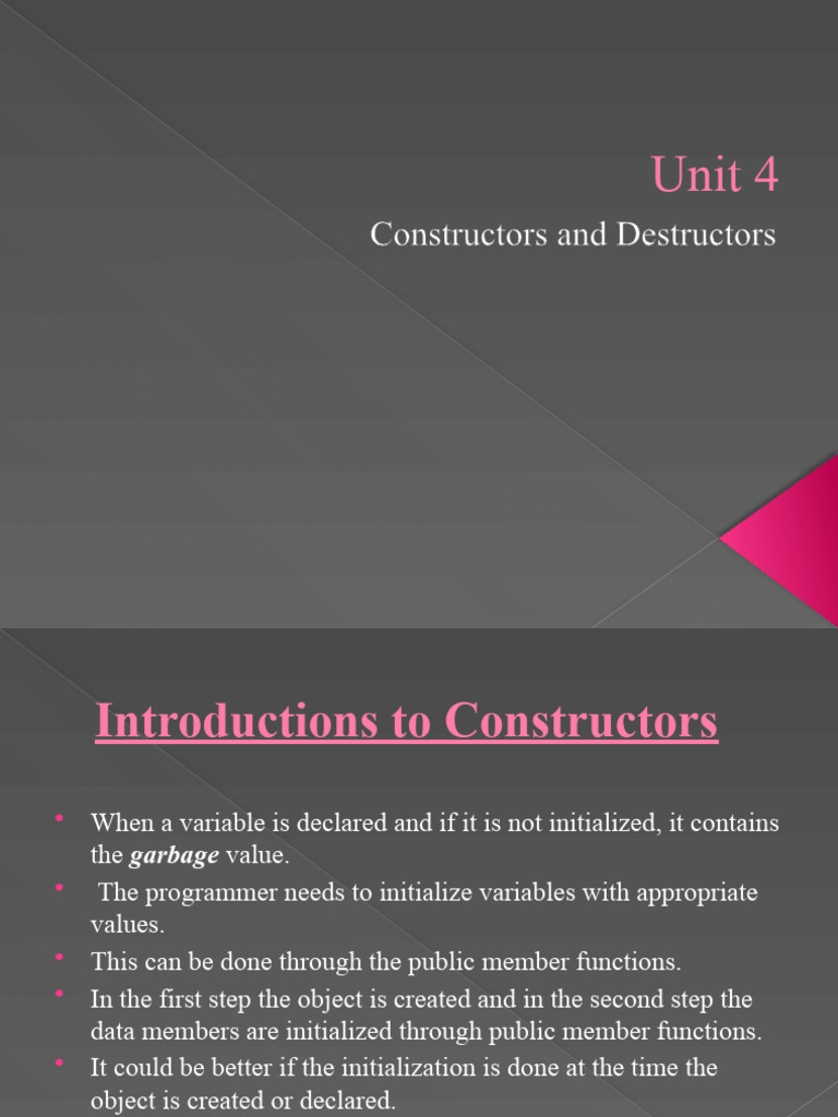 Unit 4: Constructors and Destructors | PDF | Programming | Constructor (Object Oriented Programming)