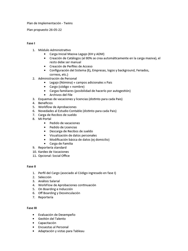 Plan de Implementacion | PDF