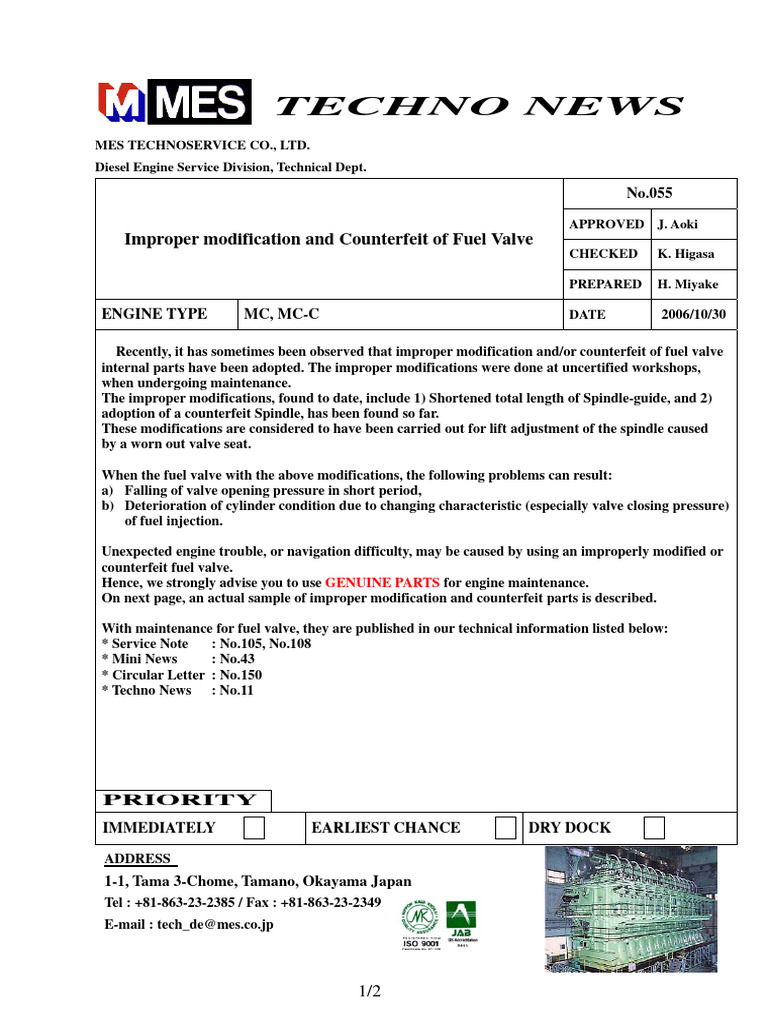 TN055 Improper Modification of Fuel Valve | PDF | Valve | Engine Technology