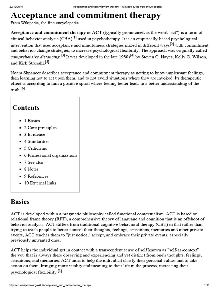 Acceptance and Commitment Therapy - Wikipedia | PDF | Psychotherapy ...