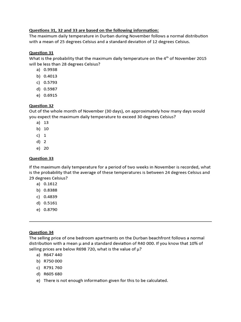 Exam Practise Questions | PDF | Normal Distribution | Variance