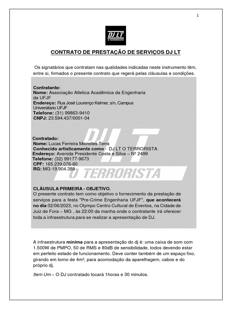 Contrato de Prestação de Serviço DJ LT (Engenharia2) | PDF | DJ