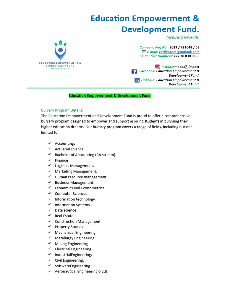 Education Empowerment Development Bursary 2024 Closing Date 1 Nov 2023 ...
