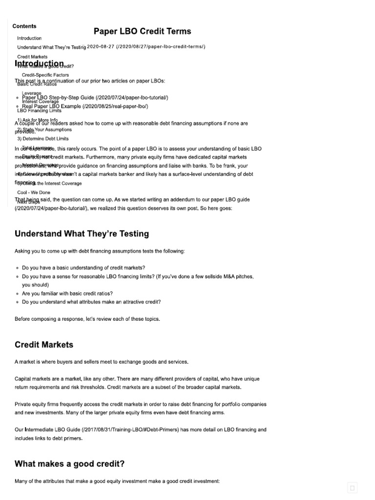 Paper LBO - Credit Terms | PDF