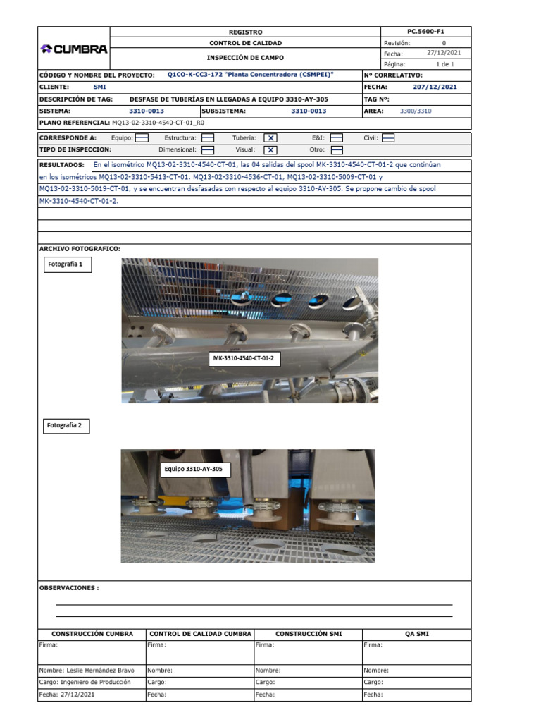 Desfase de Tuberías en Llegadas A Equipo 3310-Ay-305 | PDF | Informática