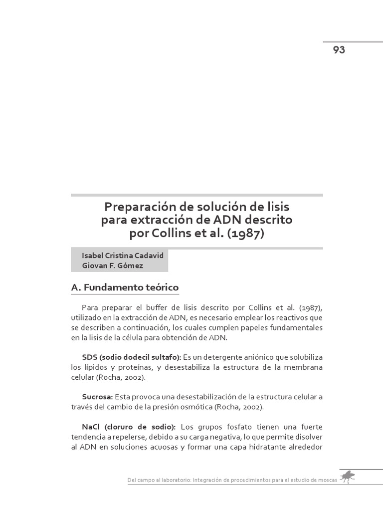 Preparación de Solución de Lisis Para Extracción de ADN Descrito Por Collins Et Al. (1987) | PDF ...