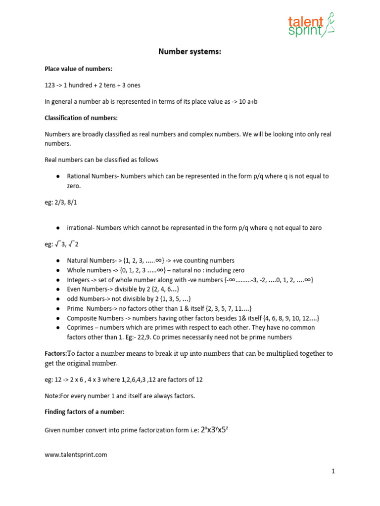 Number System | PDF | Factorization | Numbers