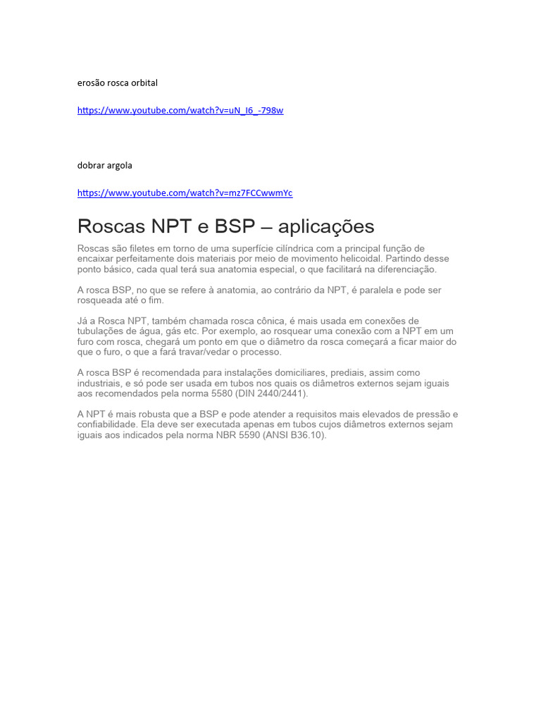 Roscas NPT e BSP | PDF