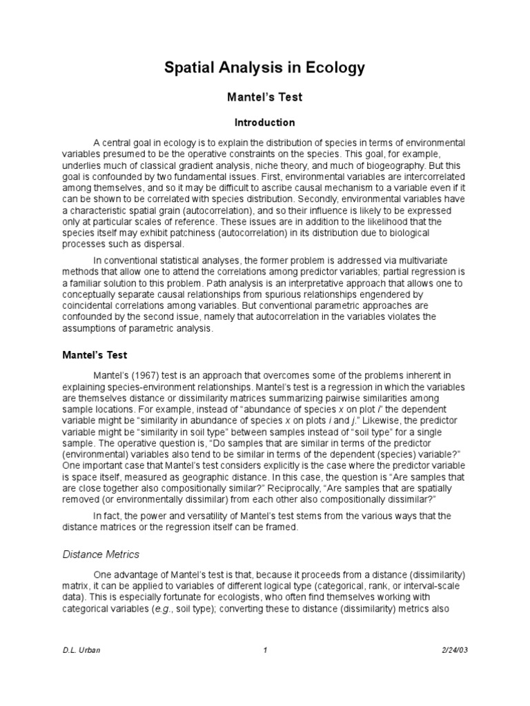Spatial Ecology Mantel Test | PDF | Correlation And Dependence ...