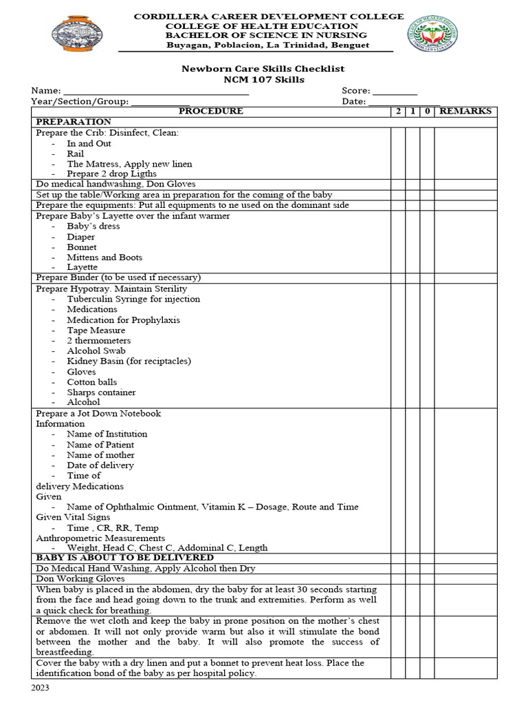 Newborn Care Checklist | Download Free PDF | Infants | Clinical Medicine